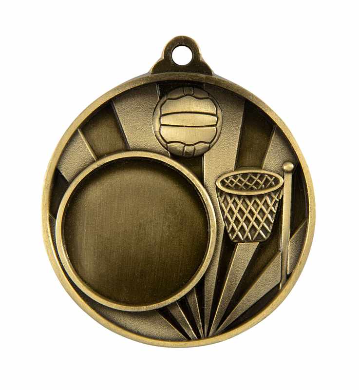 Sunrise Medal-Netball + 25mm insert - Myers Badges and Win Trophies